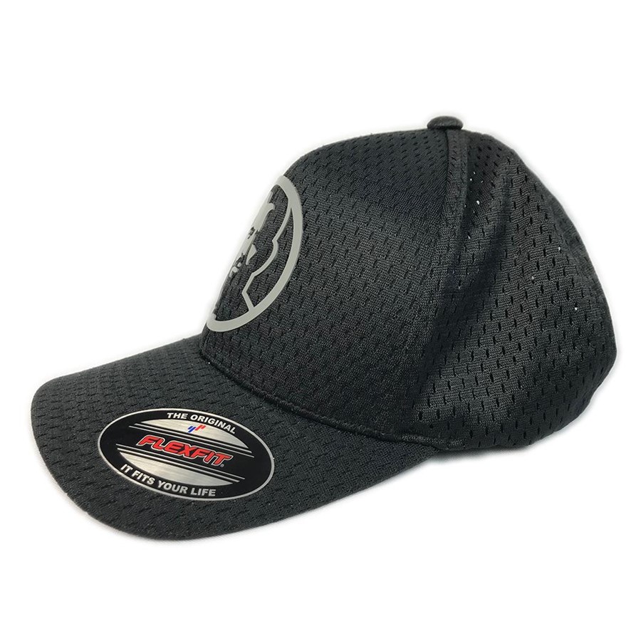 Black RUBBER MAN ICON Patch Black Mesh Cap by Chris Lopez Gray ...